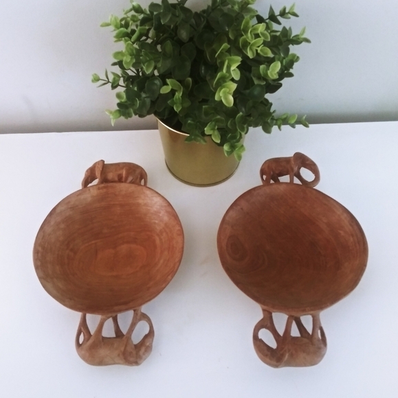 elephant dishes | Accents | Elephant Wooden Dishes Hand Curves Set2 ...
